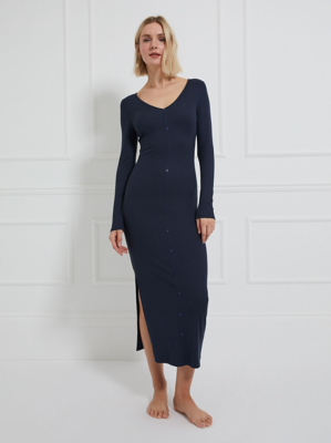 Billie Faiers Dark Midnight Ribbed Button Front Midi Dress | Women ...