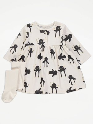 White Ribbed Penguin Dress and Tights Outfit | Baby | George at ASDA