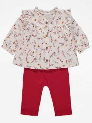 Red Robin Frill Trim Dress and Leggings Outfit | Baby | George at ASDA
