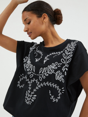 Black Embroidered Cutwork Top | Women | George at ASDA