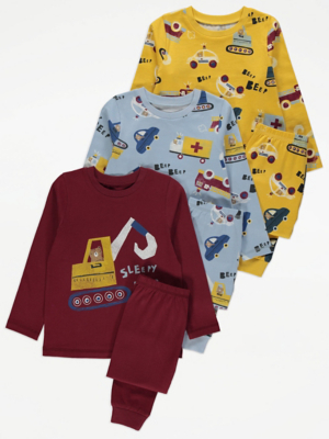 Vehicle Bear Long Sleeve Pyjamas 3 Pack | Kids | George at ASDA