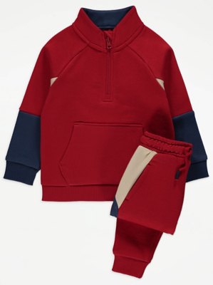 Red Colour Block Zip Jumper and Joggers Outfit | Kids | George at ASDA