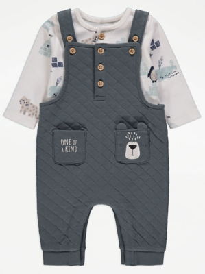 Teal Quilted Animal Dungarees and Bodysuit Outfit | Baby | George at ASDA