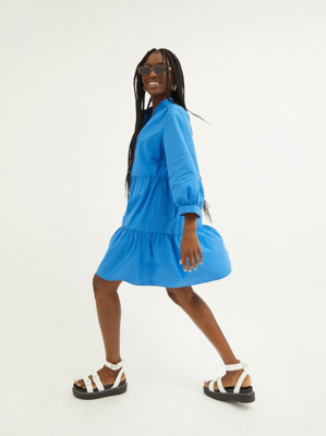 Blue Poplin Tiered Mini Dress | Sale & Offers | George at ASDA