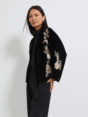 Black Floral Embroidered Velvet Kimono | Women | George at ASDA