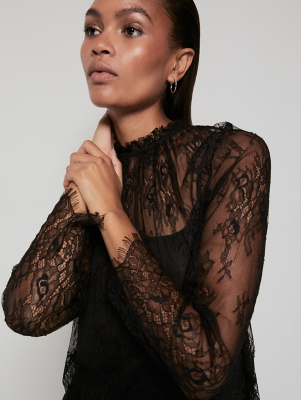 Black Lace Sheer Long Sleeve Top | Women | George at ASDA