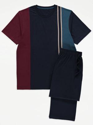 Navy Striped Colour Block Short Sleeve Pyjamas | Men | George at ASDA