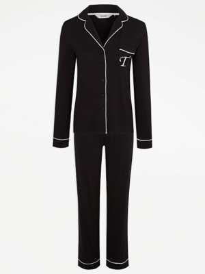 Black V Long Sleeve Shirt Pyjamas | Lingerie | George at ASDA