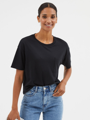 Black Pocket Drop Hem T-Shirt | Women | George at ASDA
