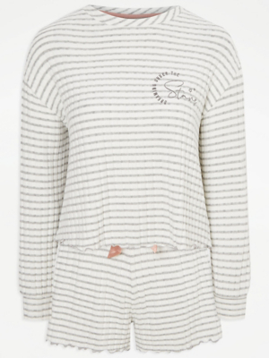 Grey Striped Brushed Snit Short Pyjamas | Lingerie | George at ASDA