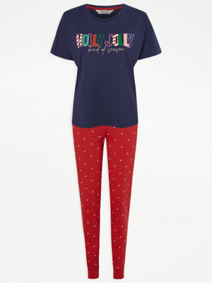 Navy Holly Jolly Christmas Pyjamas | Lingerie | George at ASDA