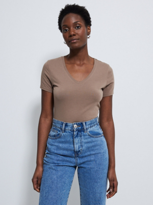 Light Brown V Neck T-Shirt | Women | George at ASDA