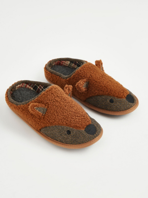 Brown Fluffy Fox Mule Slippers | Men | George at ASDA