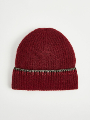 Burgundy Metallic Stripe Beanie Hat | Women | George at ASDA