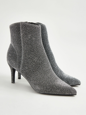 Silver Sparkle Heeled Ankle Boots | Women | George at ASDA