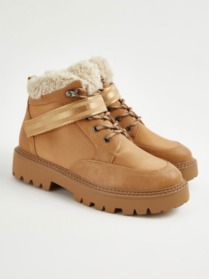 Tan Borg Lined Lace Up Boots | Women | George at ASDA