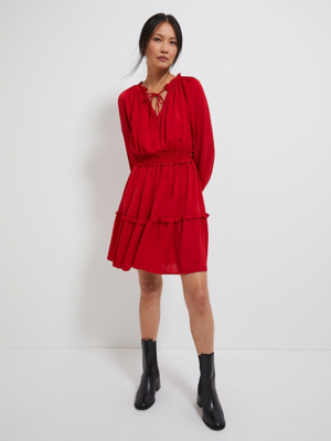 Red Satin Ruffle Tie Neck Mini Dress | Women | George at ASDA