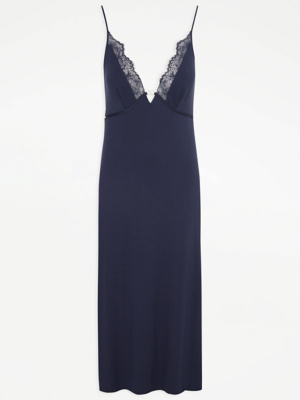 Navy Lace Trim Chemise Nightdress | Lingerie | George at ASDA