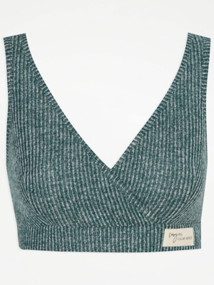 Green Brushed Snit Ribbed Lounge Bralette | Lingerie | George at ASDA