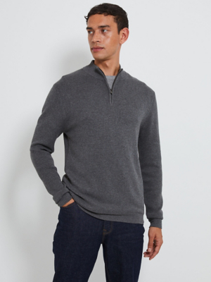 Blue Knitted Quarter Zip Jumper | Men | George at ASDA