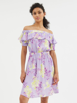 Lilac Floral Frilly Bardot Mini Dress | Women | George at ASDA
