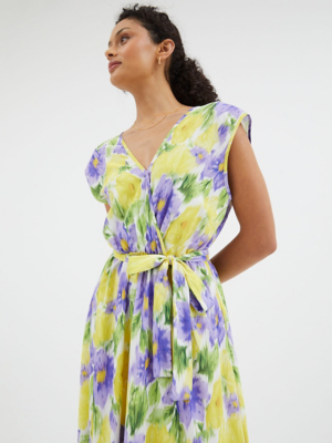 Yellow Floral V Neck Belted Midi Dress | Women | George at ASDA