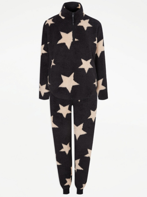 Black Borg Fleece Star Zip Jumper Pyjamas | Lingerie | George at ASDA