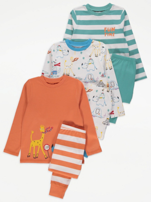 Striped Animal Long Sleeve Pyjamas 3 Pack | Kids | George at ASDA