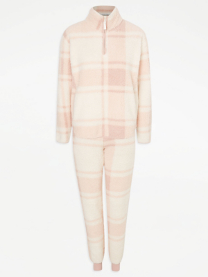Pink Checked Borg Pyjamas | Lingerie | George at ASDA