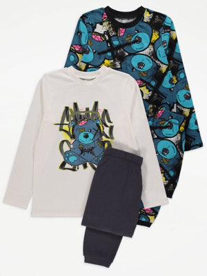 Graffiti Bear Pyjamas 2 Pack | Kids | George at ASDA