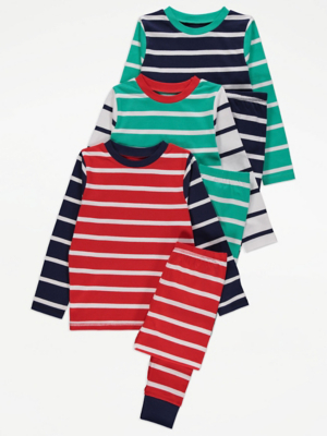 Bright Striped Long Sleeve Pyjamas 3 Pack | Kids | George at ASDA