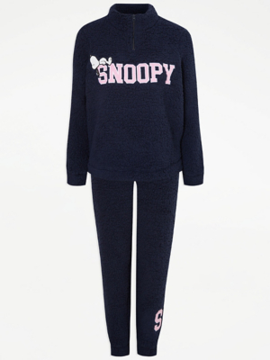 Peanuts Snoopy Navy Borg Fleece Pyjamas | Lingerie | George at ASDA