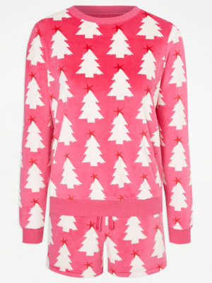 Pink Christmas Tree Fleece Short Pyjamas | Lingerie | George at ASDA