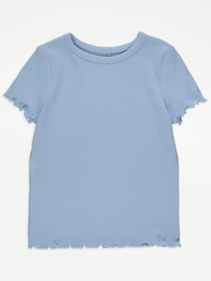 Light Blue Ribbed Lettuce Trim T-Shirt | Kids | George at ASDA