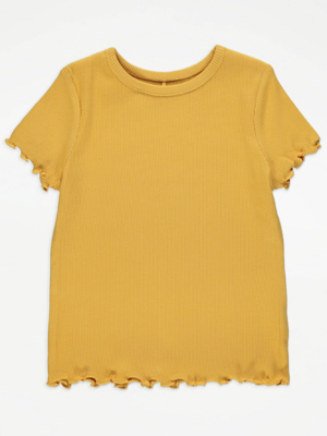 Mustard Ribbed Lettuce Trim T-Shirt | Kids | George at ASDA