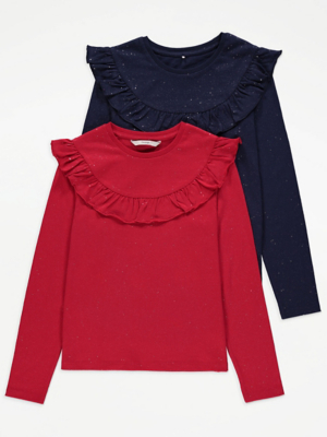 Glitter Sparkle Long Sleeve Ruffle Tops 2 Pack | Kids | George at ASDA
