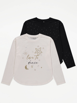 Moon and Stars Sparkle Long Sleeve Tops 2 Pack | Kids | George at ASDA