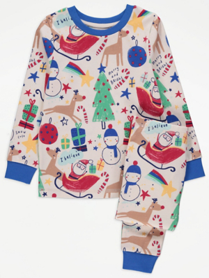 Cream I Believe Christmas Present Pyjamas | Kids | George at ASDA