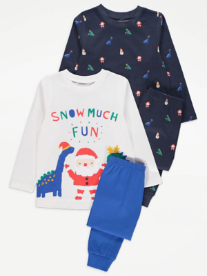 Christmas Dinosaur Long Sleeve Pyjamas 2 Pack | Kids | George at ASDA