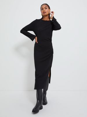 Black Ribbed Long Sleeve Knit Midi Dress | Women | George at ASDA