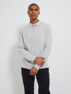 Grey Mercerised Long Sleeve Polo Top | Men | George at ASDA