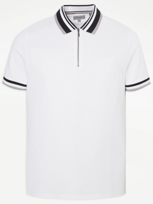 White Textured Zip Neck Polo Top | Men | George at ASDA