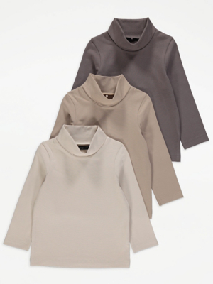 Neutral Roll Neck Long Sleeve Tops 3 Pack | Sale & Offers | George at ASDA