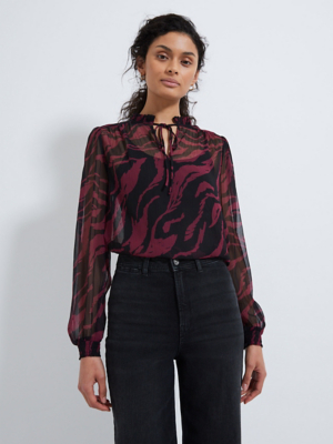 Animal Print Chiffon Tie Neck Blouse | Women | George at ASDA