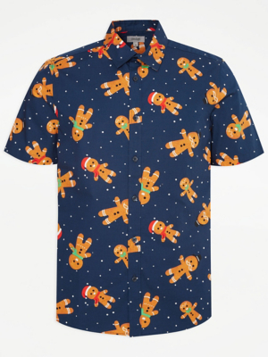 Navy Gingerbread Man Short Sleeve Shirt | Men | George at ASDA