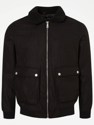 Brave Soul Black Fleece Collared Jacket | Sale & Offers | George at ASDA