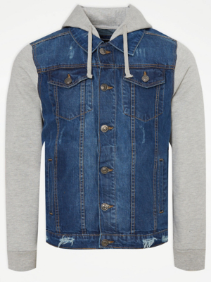 Brave Soul Grey Contrast Hooded Denim Jacket | Men | George at ASDA