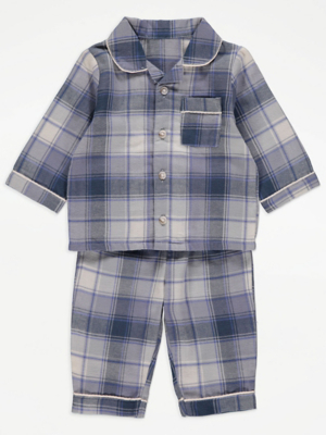 Blue Flannel Check Button Up Shirt Pyjamas | Baby | George at ASDA