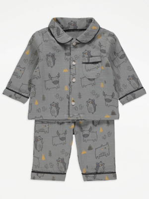 Grey Crinkle Woven Christmas Shirt Pyjamas | Baby | George at ASDA