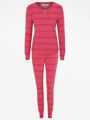 Pink Striped Waffle Fleece Long Sleeve Pyjamas | Lingerie | George at ASDA